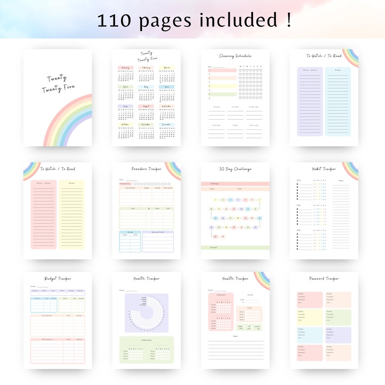 Rainbow Planner Printable 2025 2026 2027 PDF, Agenda Insert, Daily ...