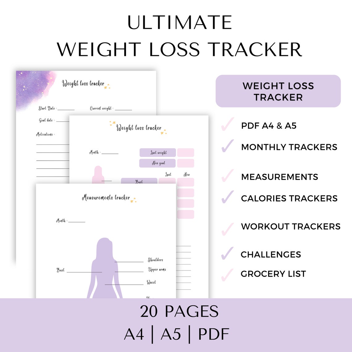 Ultimate Weight Loss Tracker Printable PDF A5 A4 Pink Purple - Etsy