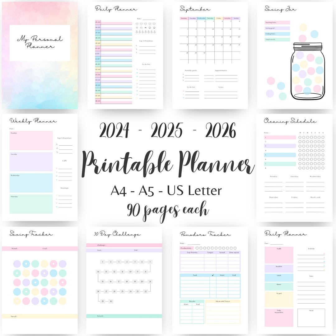 2025 Printable Planner Rainbow Pastel Colorful Bundle PDF 2026 Daily ...