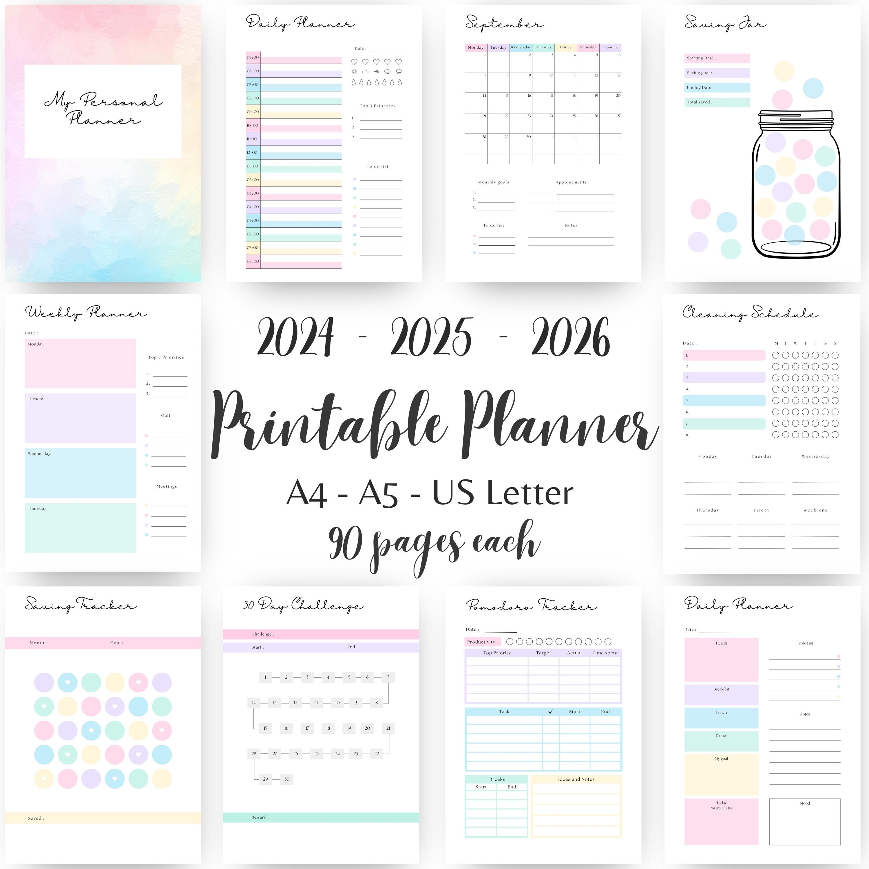 2025 Printable Planner Rainbow Pastel Colorful Bundle PDF 2026 Daily ...