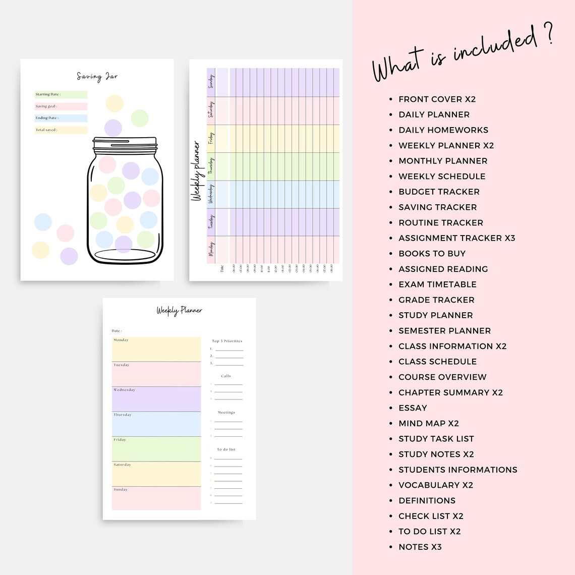 Study Planner Printable PDF Bundle Students Planner Set College Essay ...