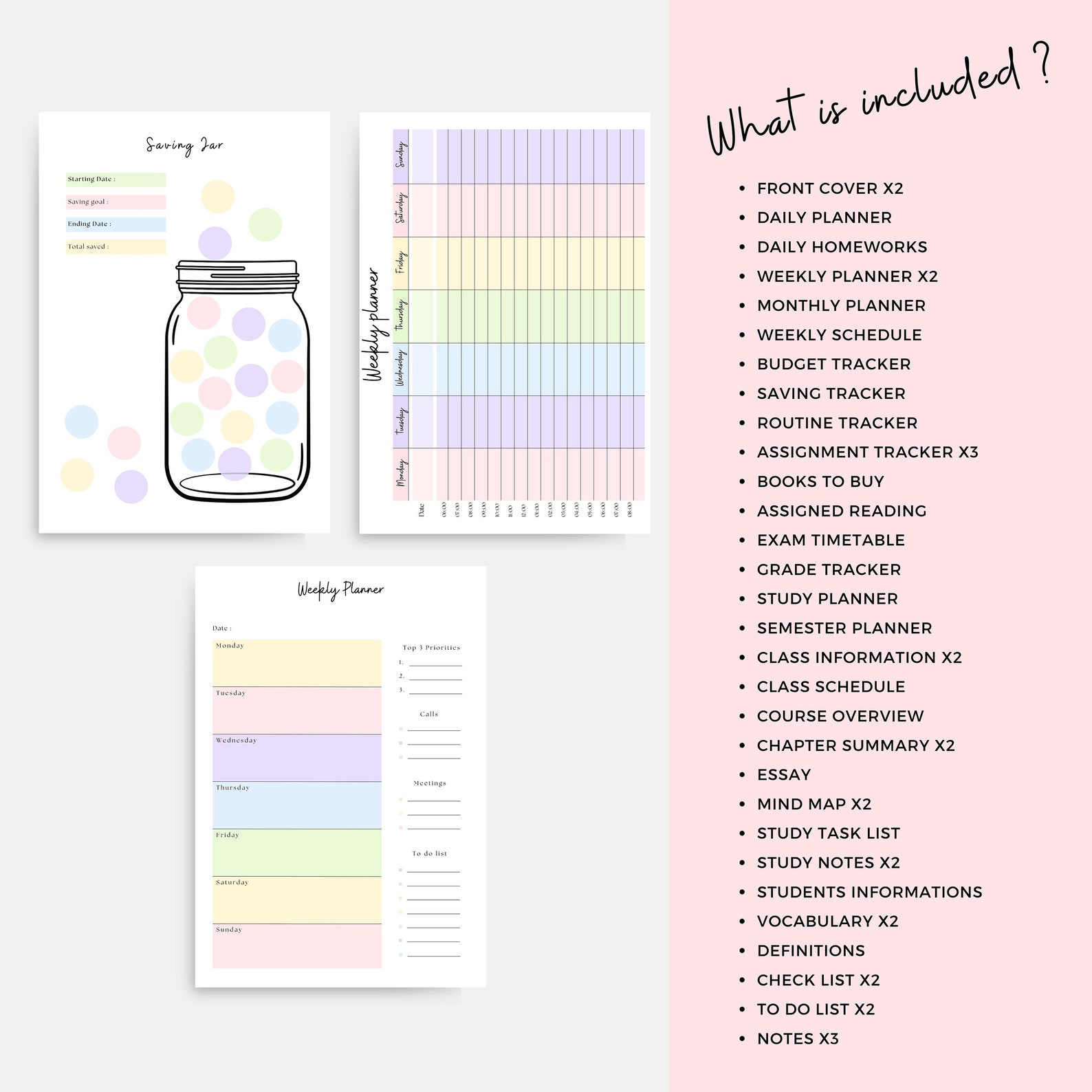 Study Planner Printable PDF Bundle Students Planner Set College Essay ...