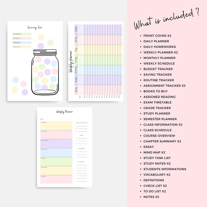 Study Planner Printable PDF Bundle Students Planner Set College Essay ...