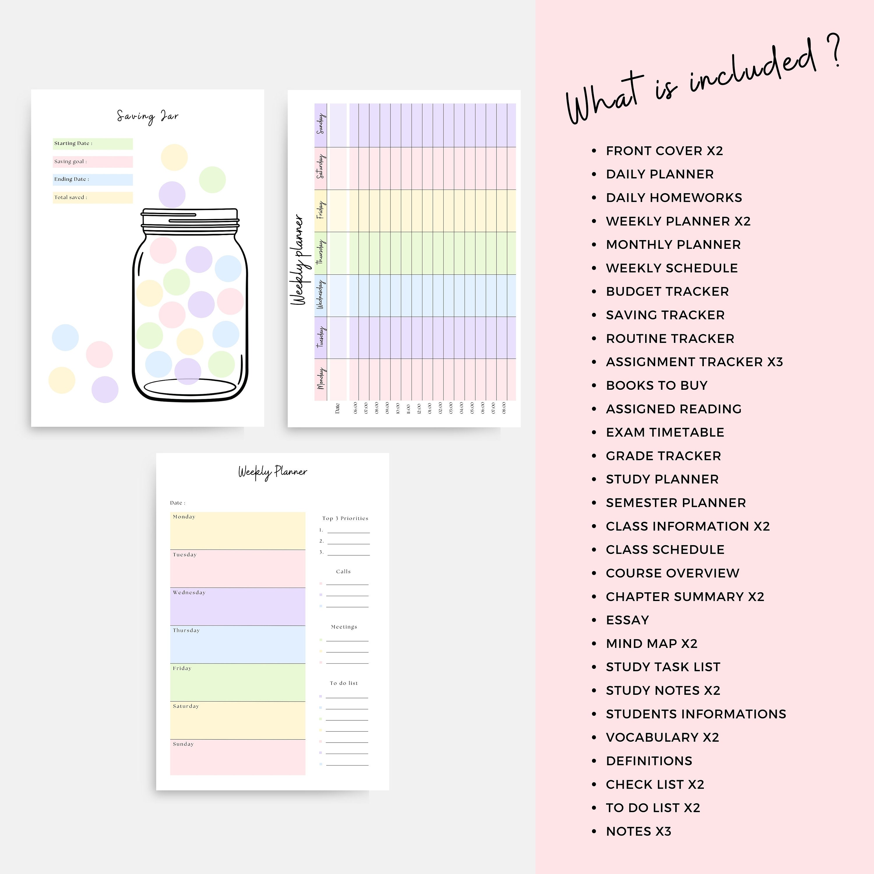 Study Planner Printable PDF Bundle Students Planner Set College Essay ...