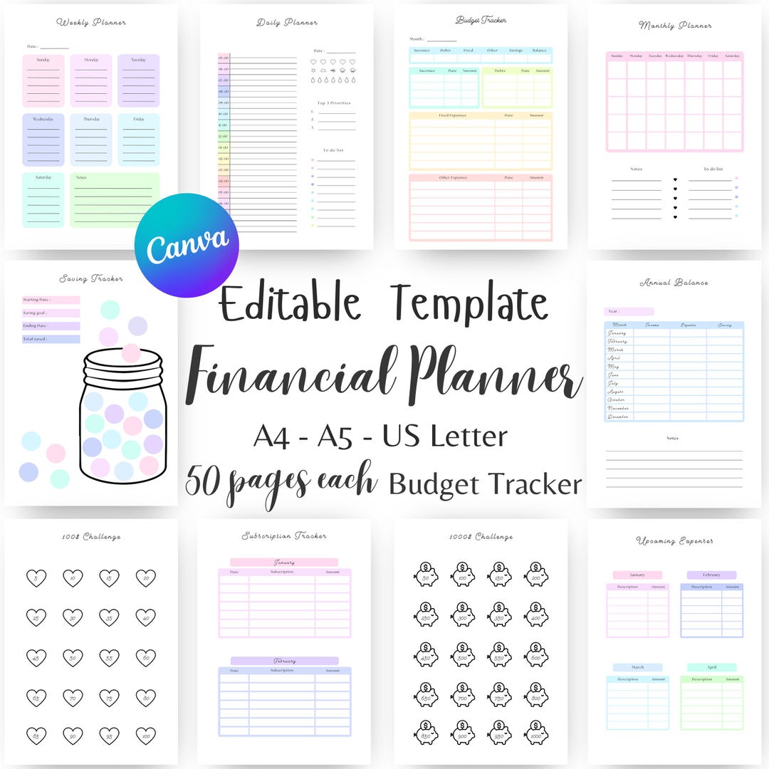 Editable Budget Planner Template Printable Canva Template Financial ...