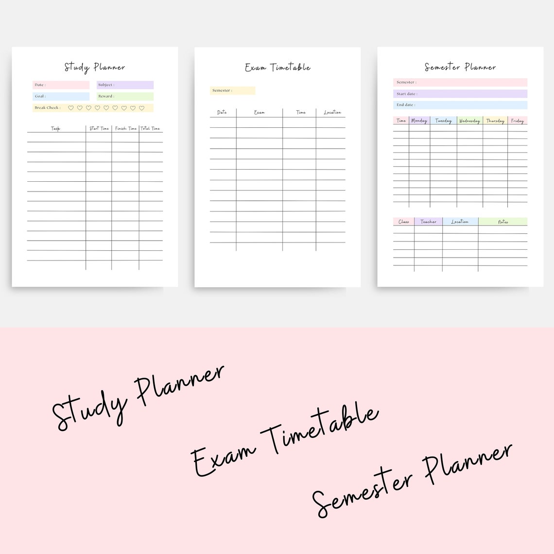 Study Planner Printable PDF Bundle Students Planner Set College Essay ...