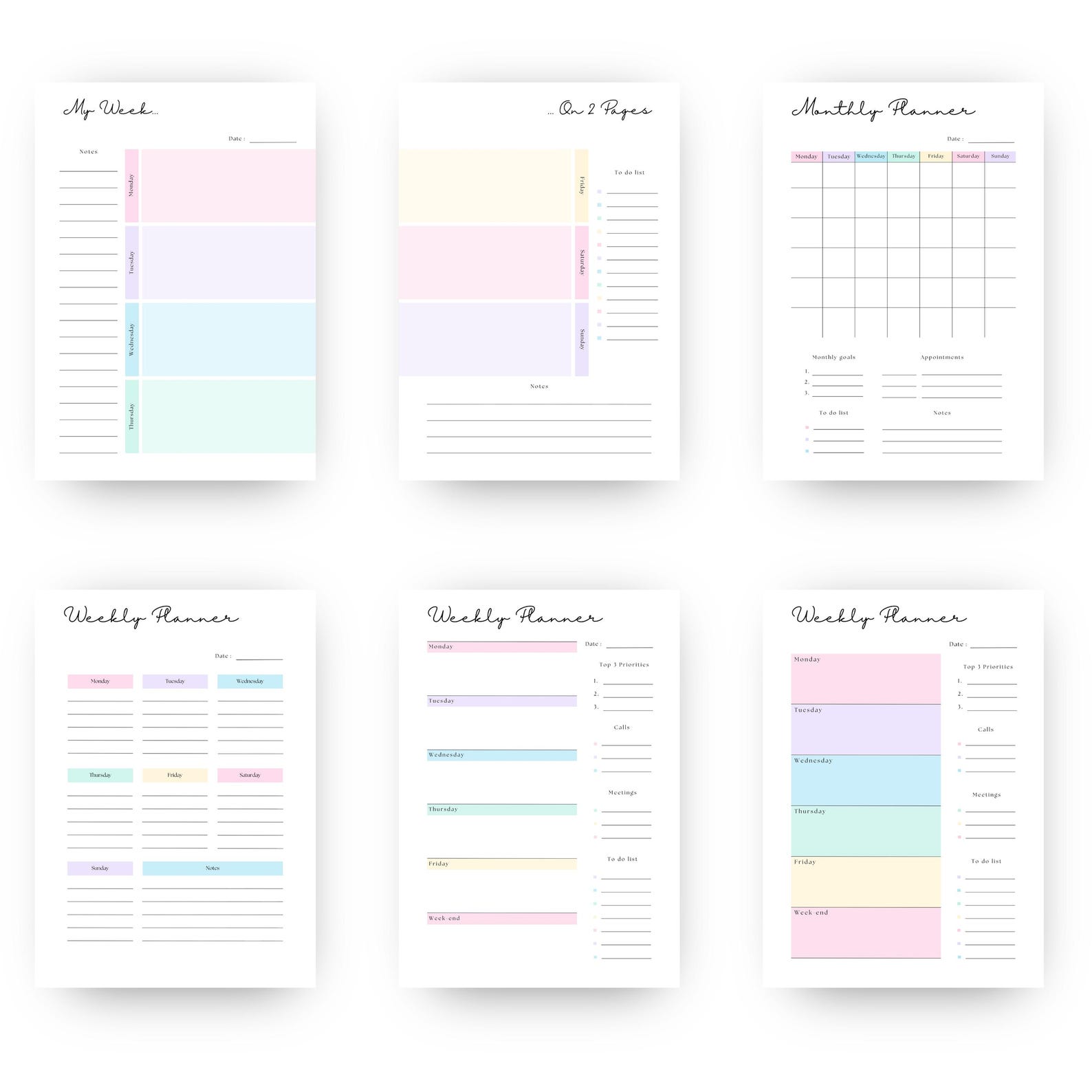 2025 Printable Planner Rainbow Pastel Colorful Bundle PDF 2026 Daily ...