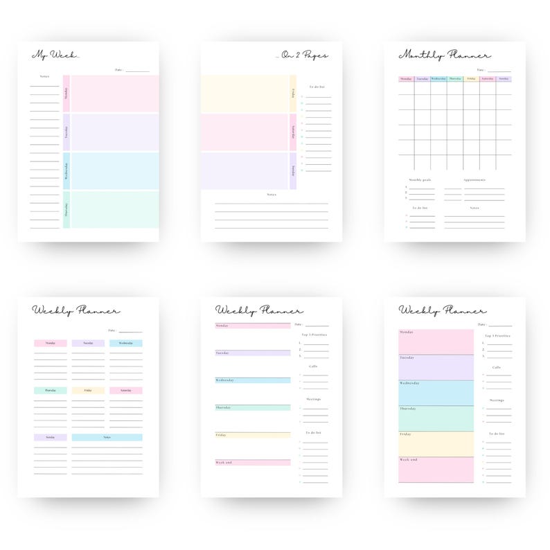 2025 Printable Planner Rainbow Pastel Colorful Bundle PDF 2026 Daily ...