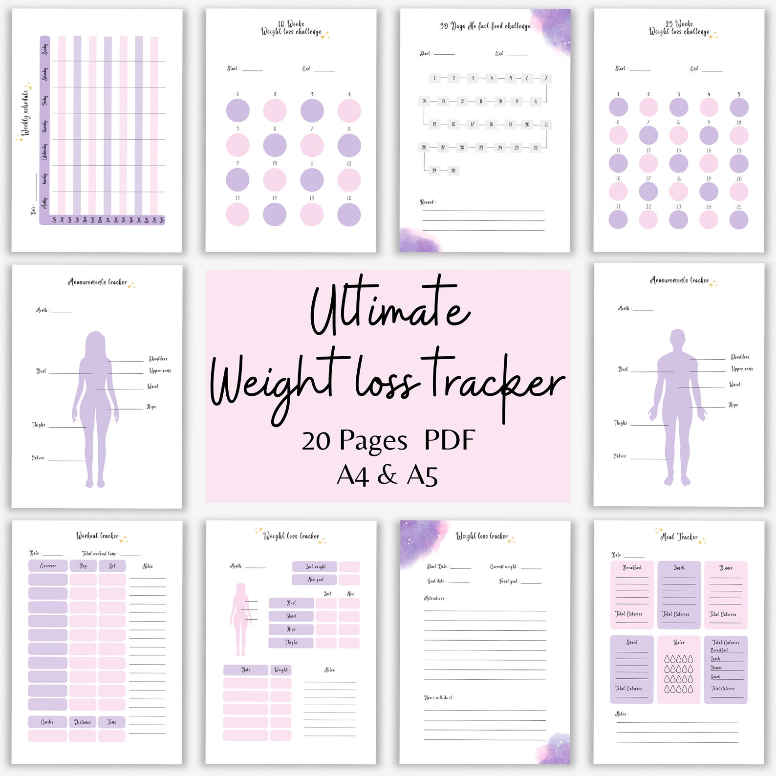 Ultimate Weight Loss Tracker Printable PDF A5 A4 Pink Purple - Etsy