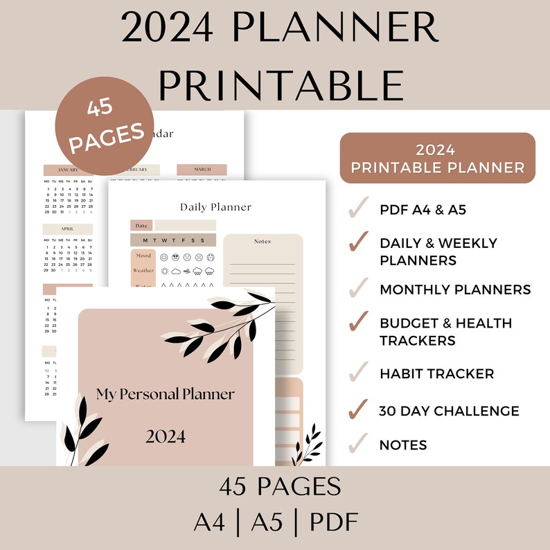 Printable 2024 Planner PDF Monthly Dated Daily Planner to Do - Etsy