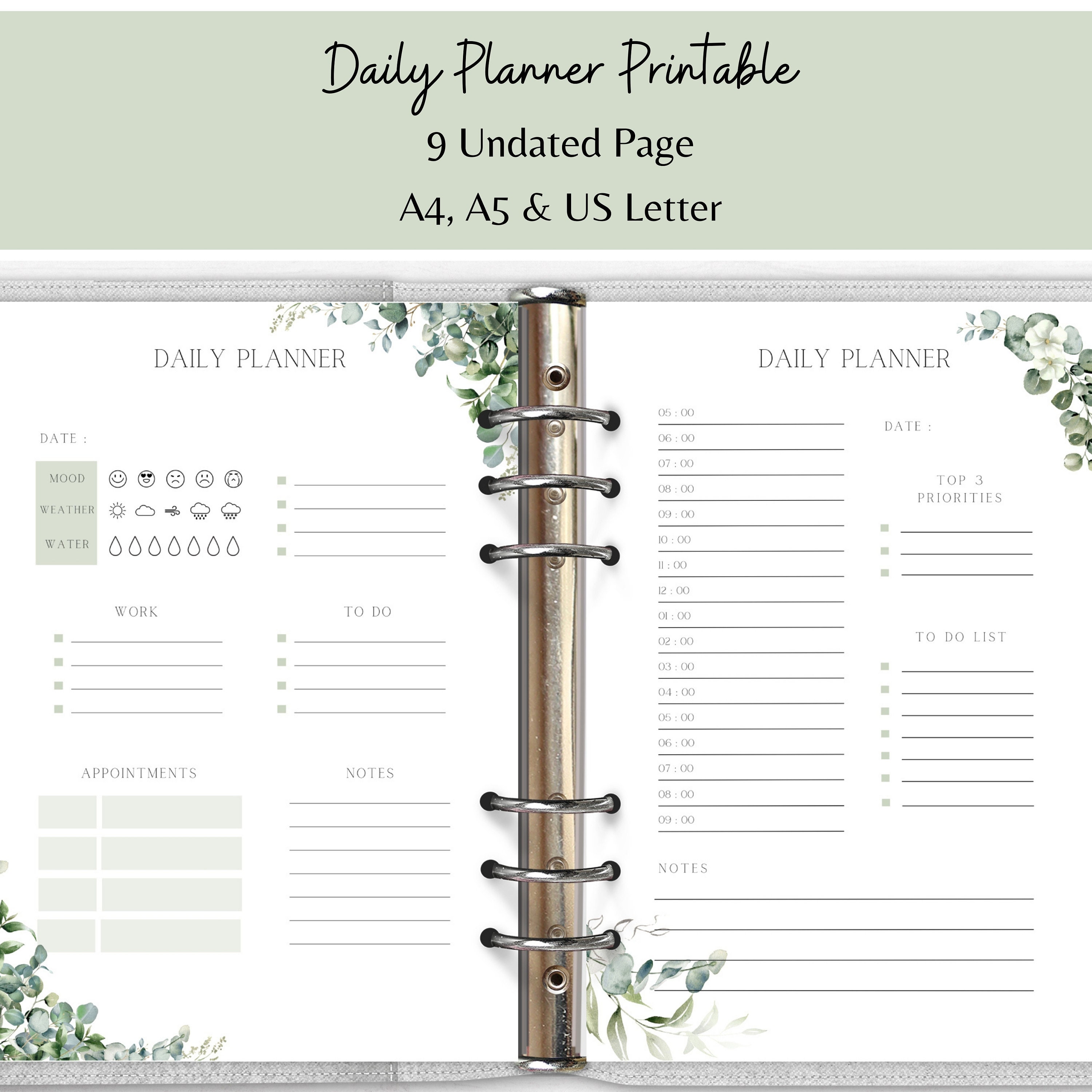 Undated Printable Planner Bundle Greenery Planner Insert, Monthly ...