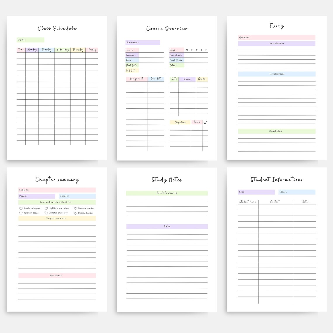 Study Planner Printable PDF Bundle Students Planner Set College Essay ...