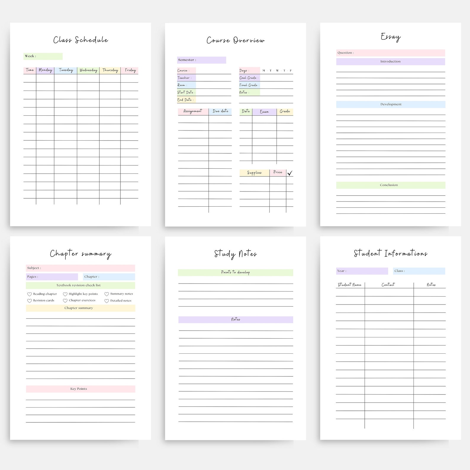 Study Planner Printable PDF Bundle Students Planner Set College Essay ...