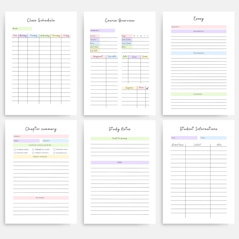 Study Planner Printable PDF Bundle Students Planner Set College Essay ...