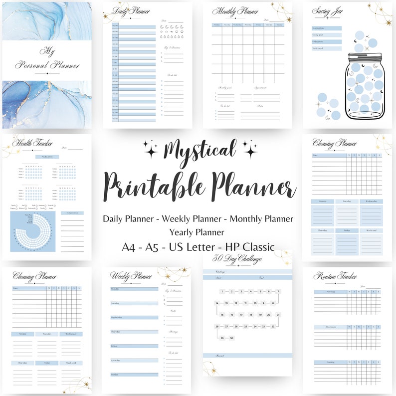 Witchy Planner Printable PDF Blue Daily Routine Planner, Weekly Planner ...