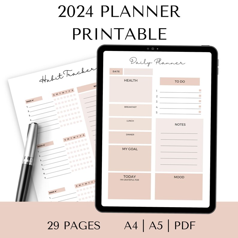 Printable 2024 Planner PDF Daily Planner Monthly Planner to - Etsy