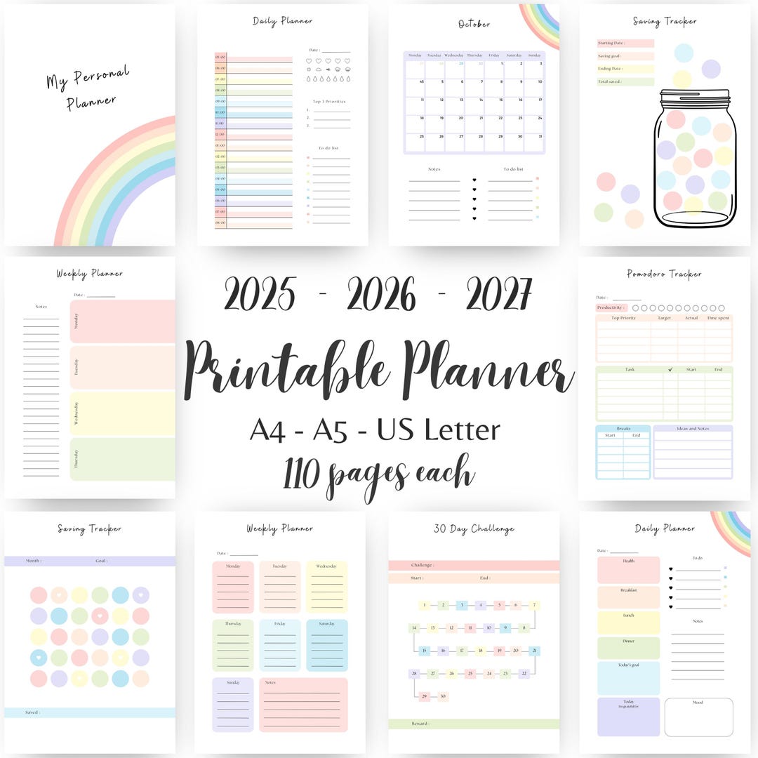 2024 Printable Planner Bundle Colorful Rainbow PDF 2025 2026 Daily ...
