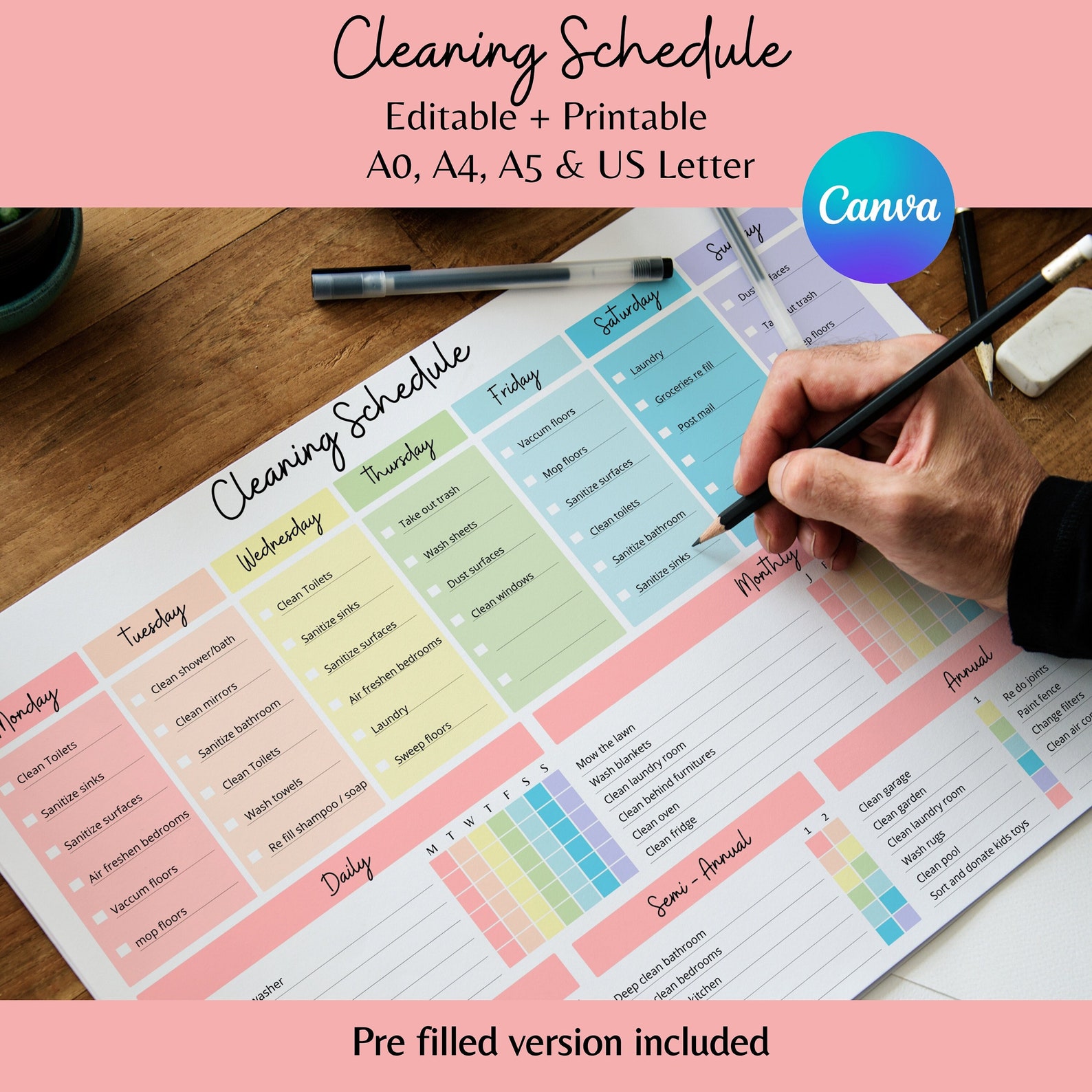Editable House Chores Checklist - Canva Template - Household Management ...