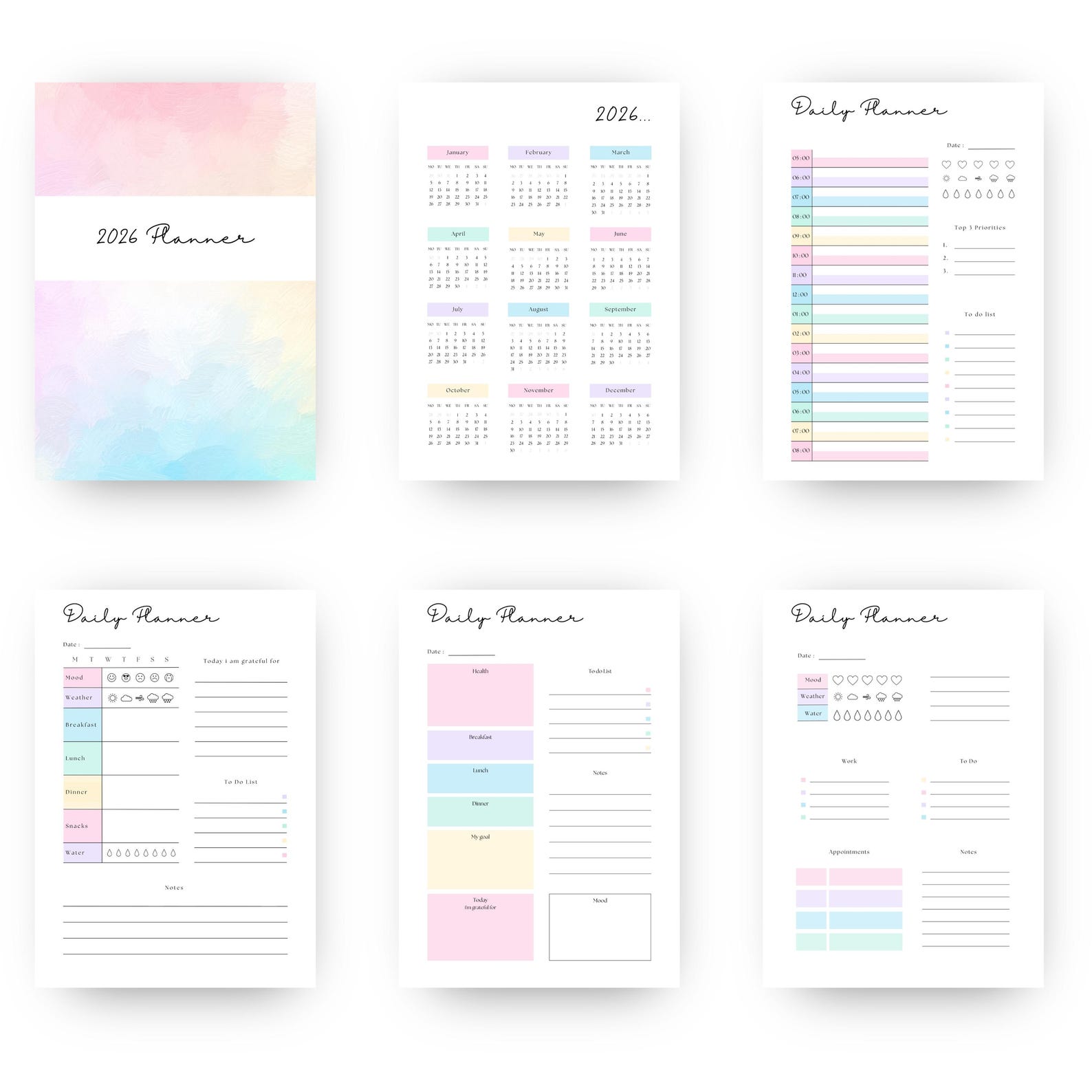 2025 Printable Planner Rainbow Pastel Colorful Bundle PDF 2026 Daily ...