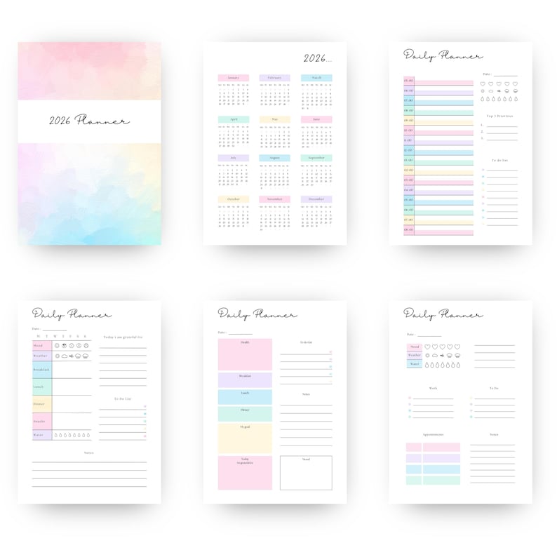 2025 Printable Planner Rainbow Pastel Colorful Bundle PDF 2026 Daily ...
