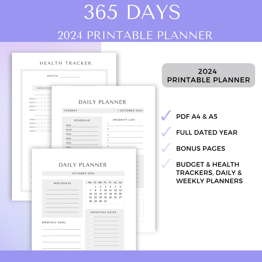 2024 Daily Planner Printable Minimalist 365 Days PDF Year - Etsy Canada