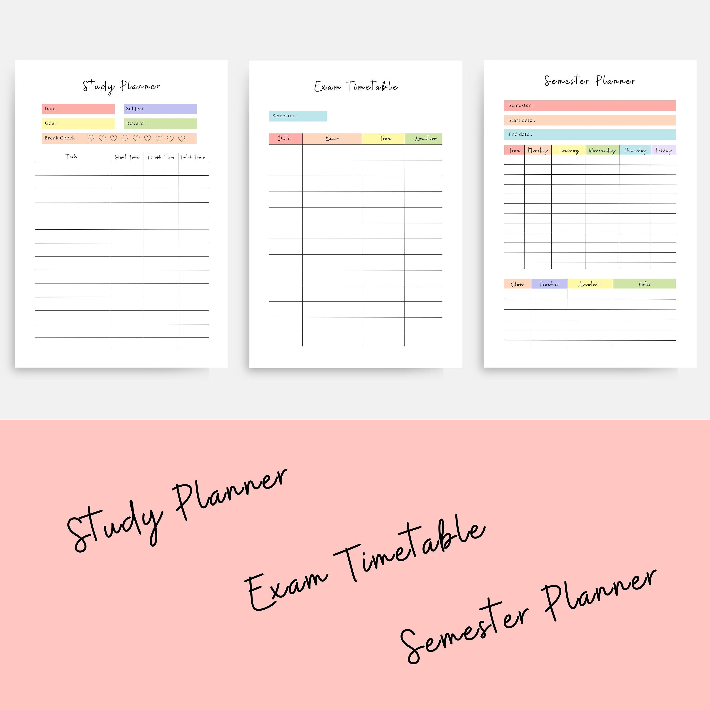 Study Planner Printable PDF Bundle Students Planner Set College Essay ...