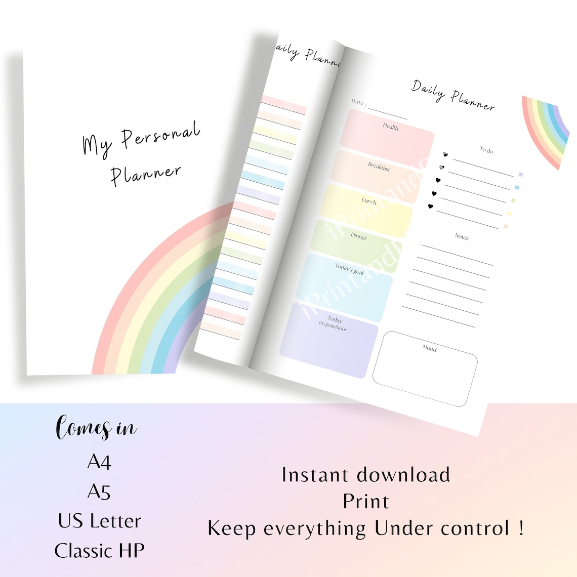 2024 Printable Planner Bundle Colorful Rainbow PDF 2025 2026 Daily ...