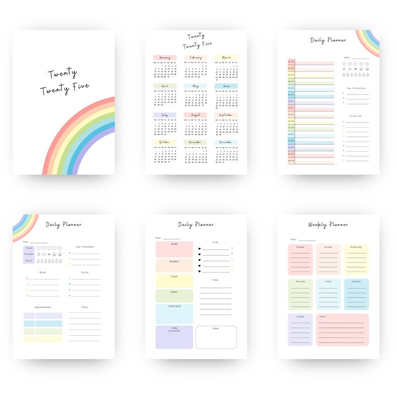Rainbow Planner Printable 2025 2026 2027 PDF, Agenda Insert, Daily ...