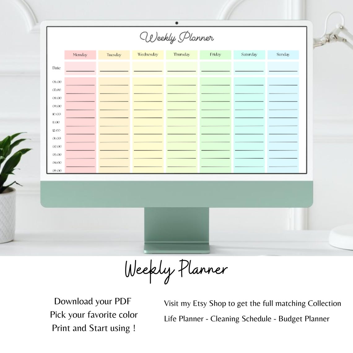 Weekly Overview Planner Printable PDF, Weekly Hourly Schedule, ADHD ...