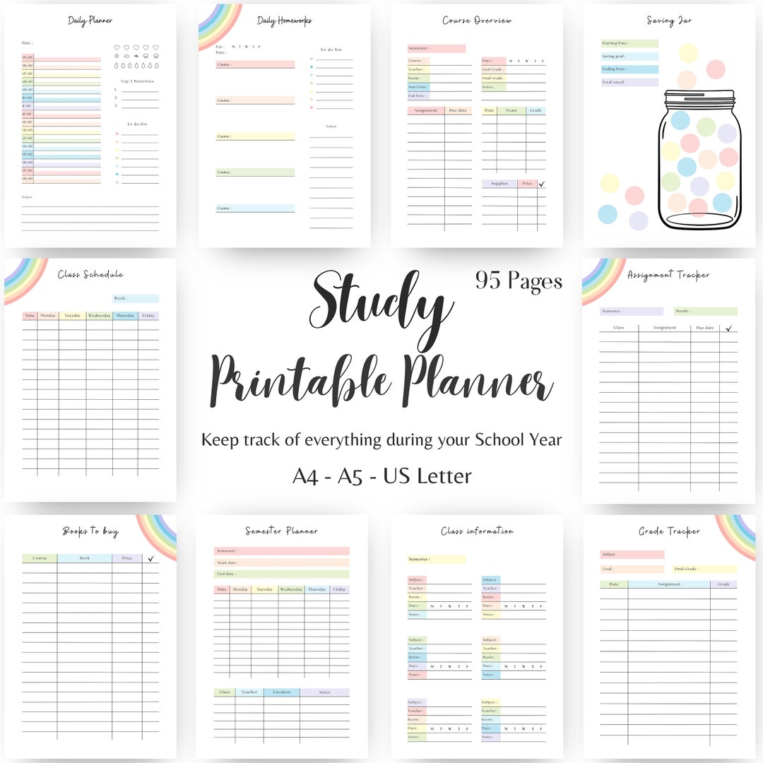 Study Planner Printable PDF Bundle Students Planner Set College Essay ...