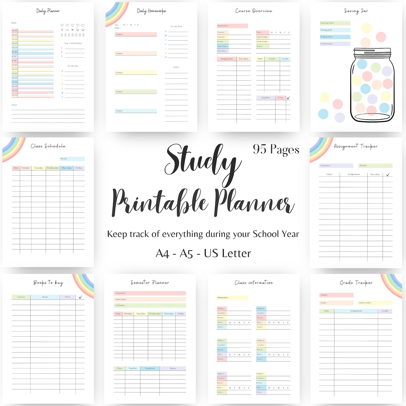 Study Planner Printable PDF Bundle Students Planner Set College Essay ...