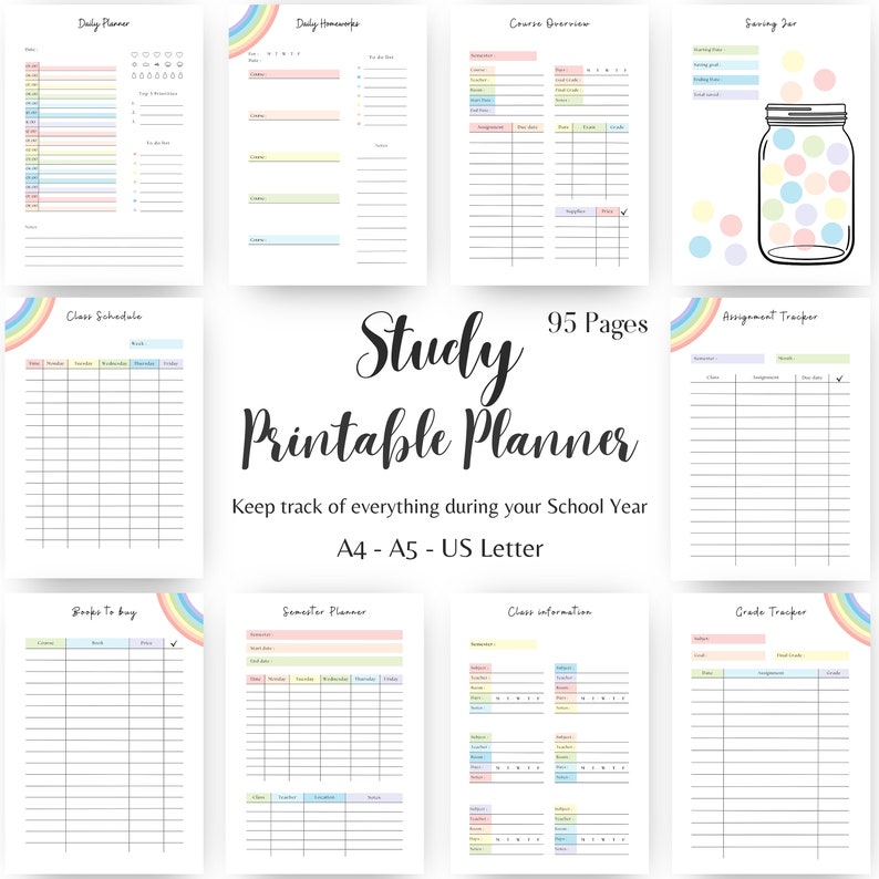 Study Planner Printable PDF Bundle Students Planner Set College Essay ...