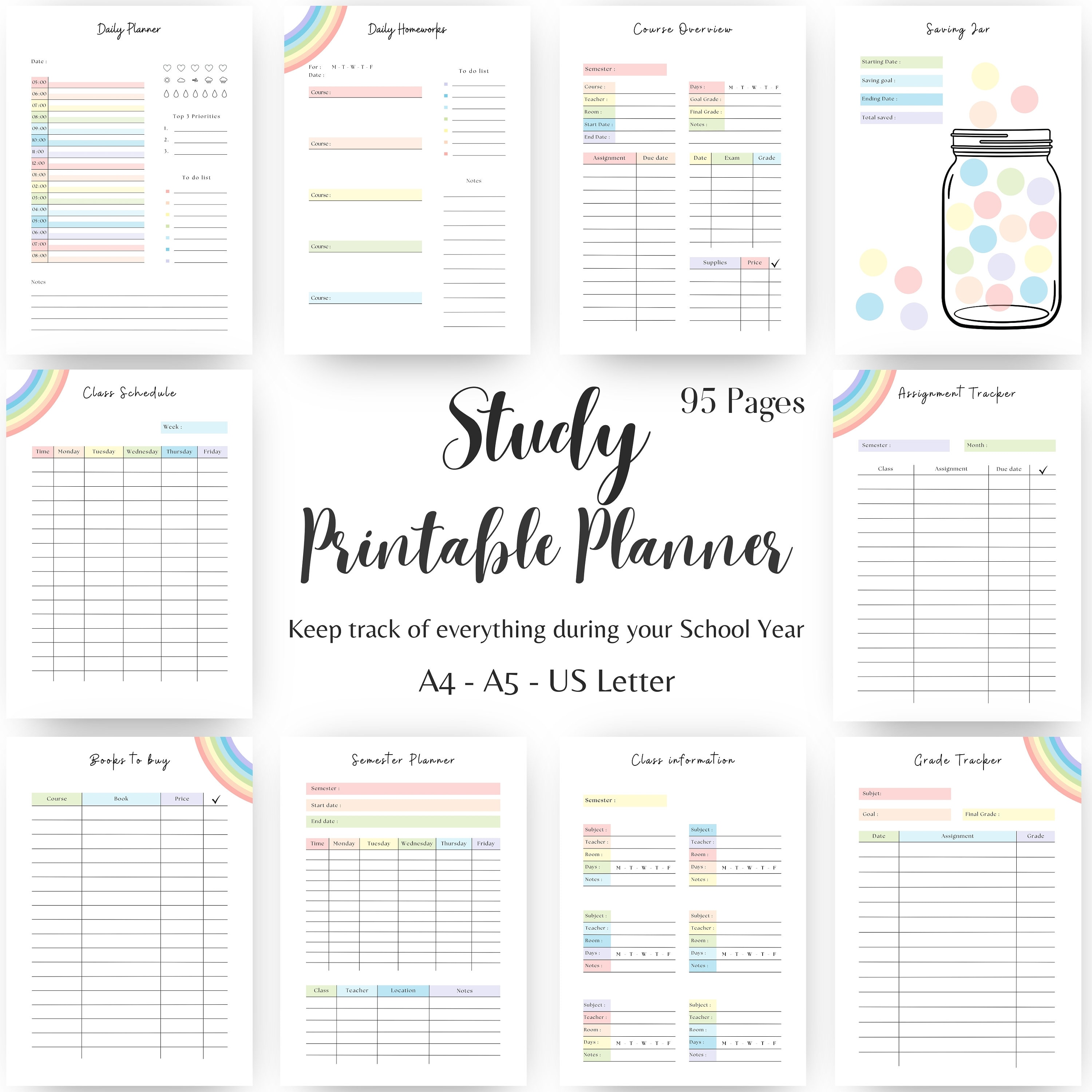 Study Planner Printable PDF Bundle Students Planner Set College Essay ...