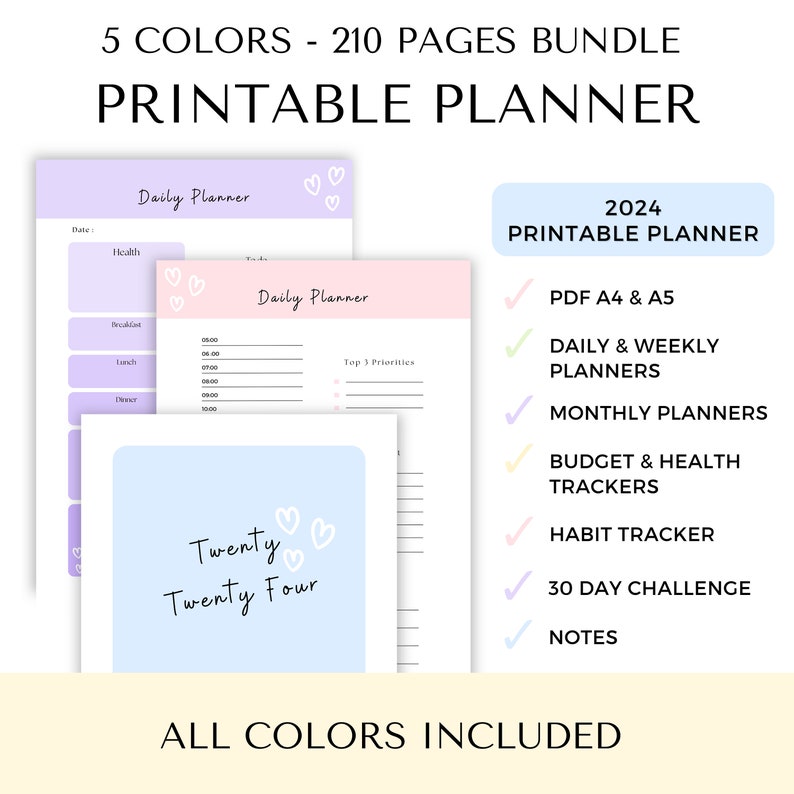 2024 Printable Planner BUNDLE PDF Girly Daily Planner to Do List ...