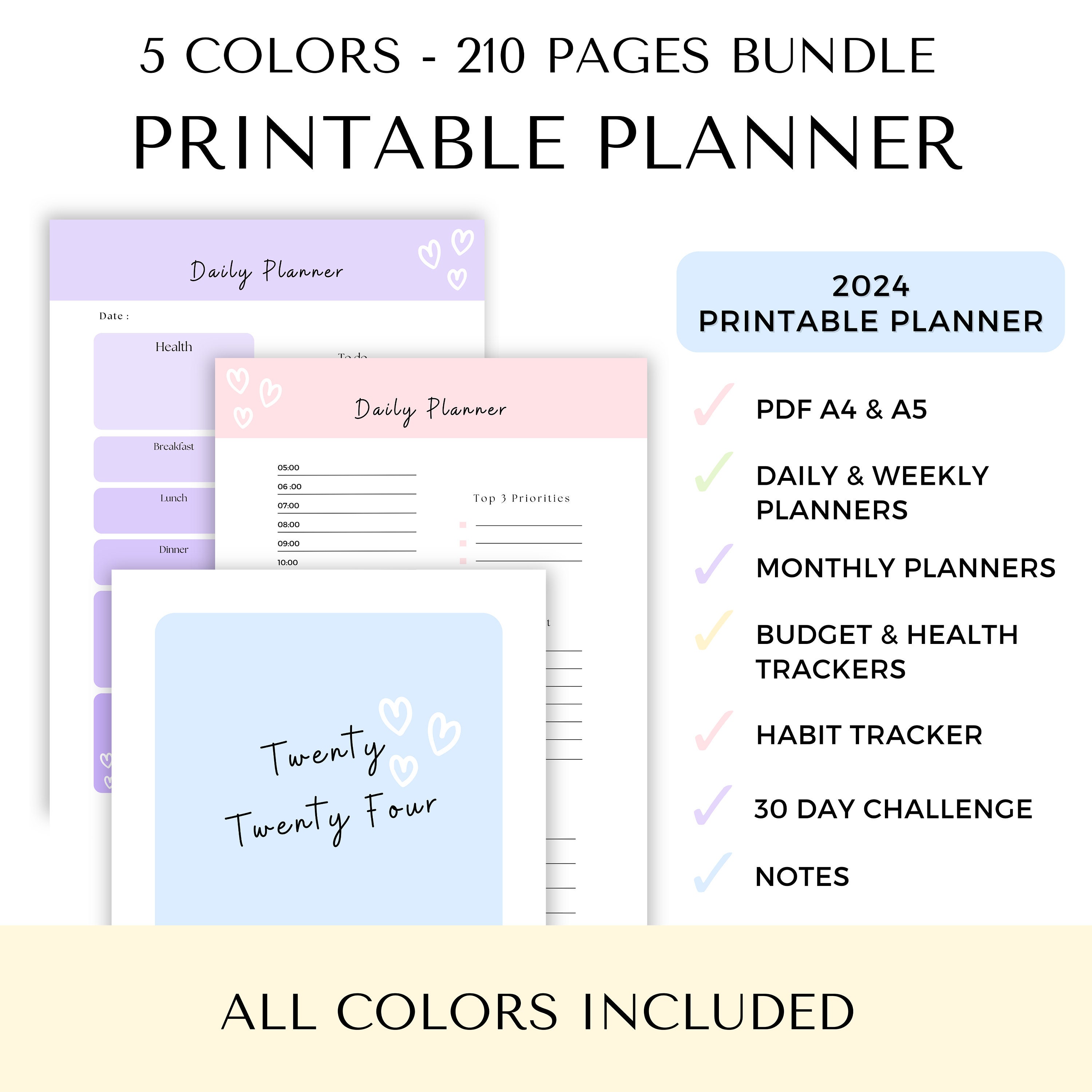2024 Printable Planner BUNDLE PDF Girly Daily Planner to Do List ...