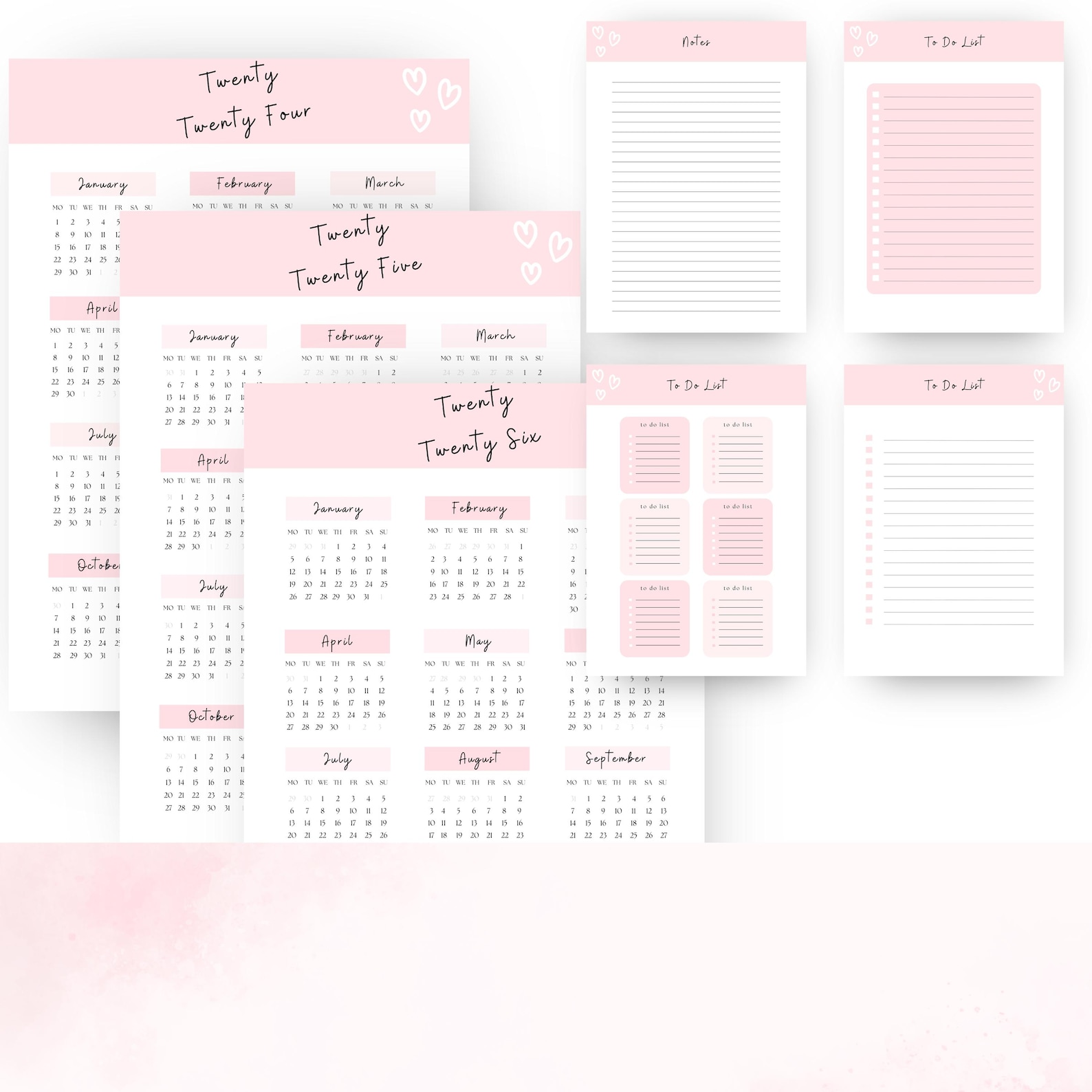 2025 Printable Planner Bundle Girly Pink Heart PDF 2026 Daily A5 ...