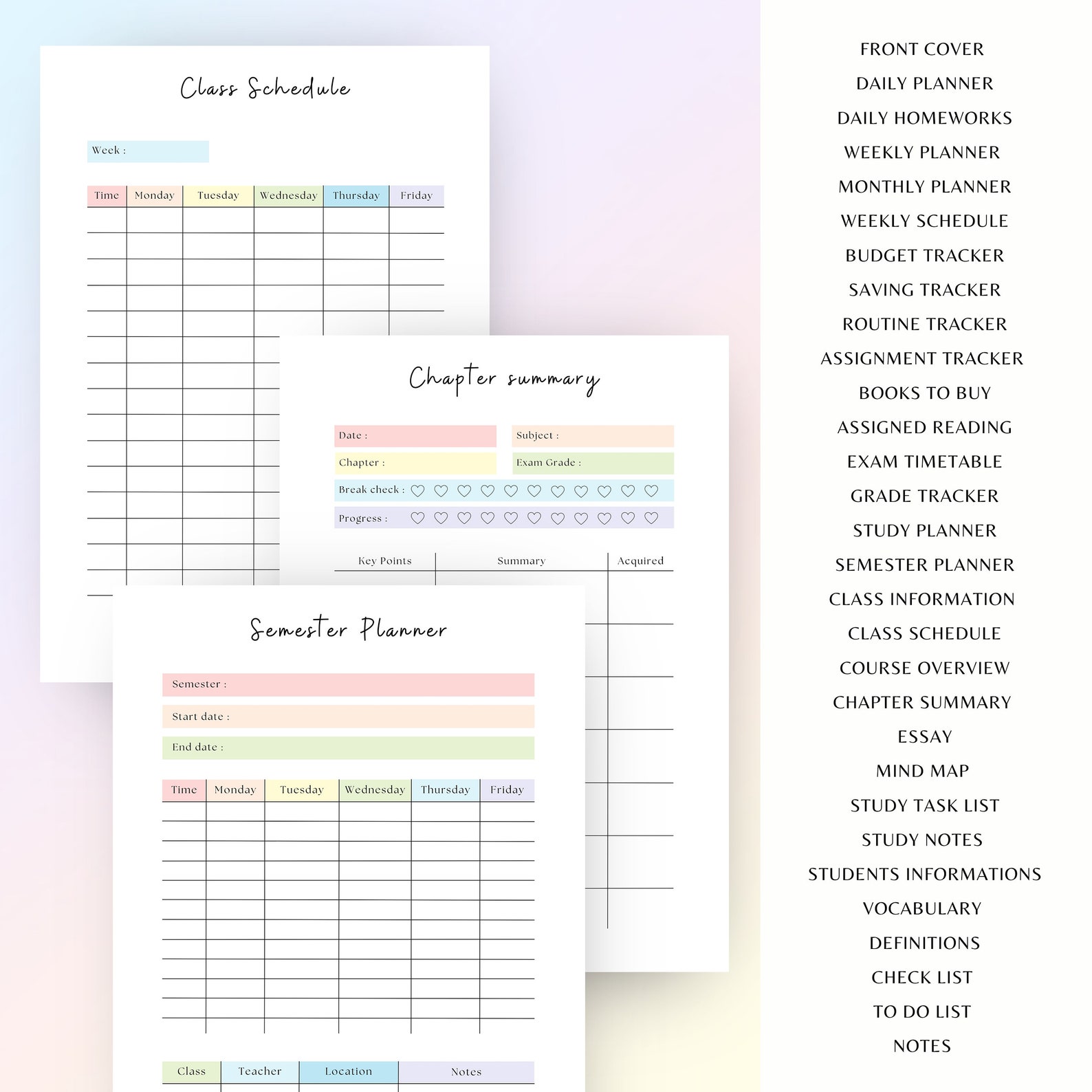 Study Planner Printable PDF Bundle Students Planner Set College Essay ...
