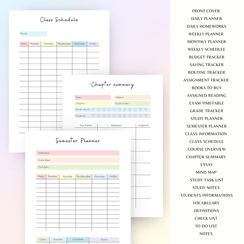 Study Planner Printable PDF Bundle Students Planner Set College Essay ...