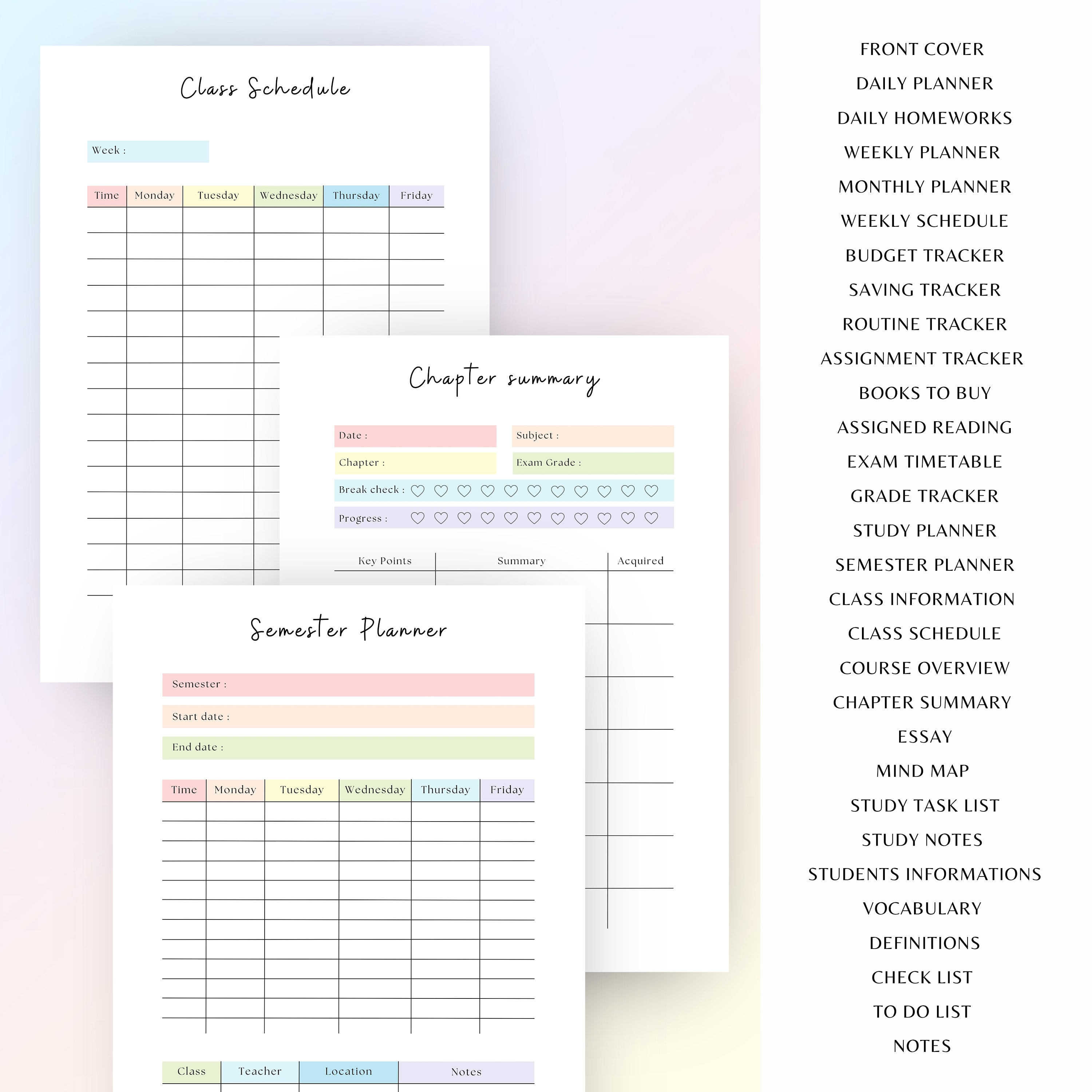 Study Planner Printable PDF Bundle Students Planner Set College Essay ...