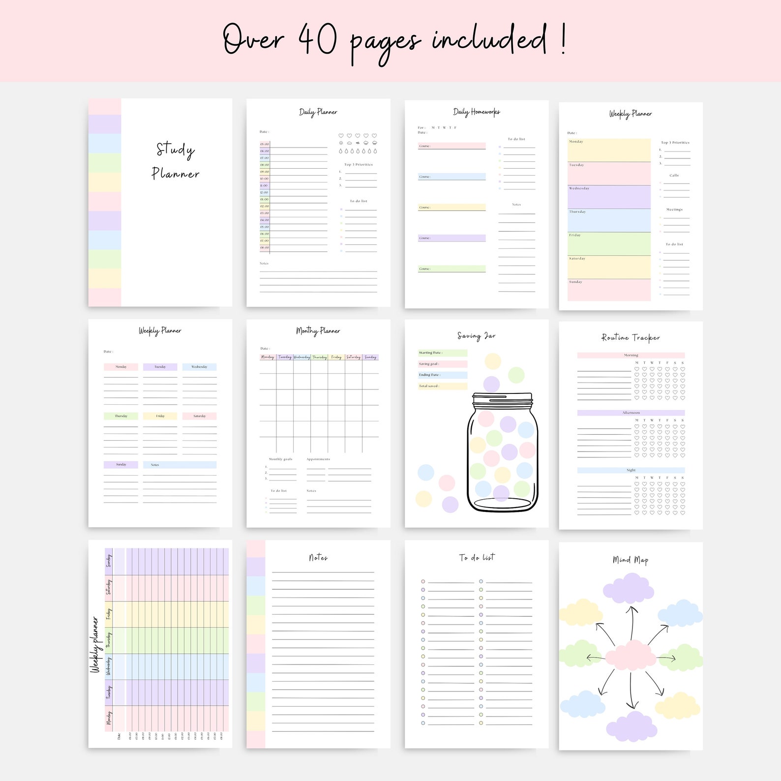 Study Planner Printable PDF Bundle Students Planner Set College Essay ...