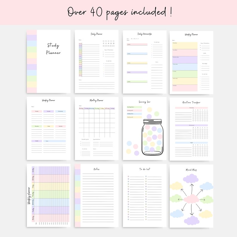 Study Planner Printable PDF Bundle Students Planner Set College Essay ...