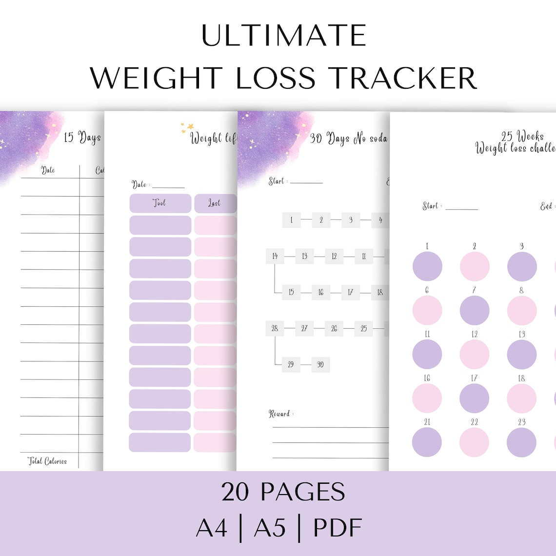 Ultimate Weight Loss Tracker Printable PDF A5 A4 Pink Purple - Etsy