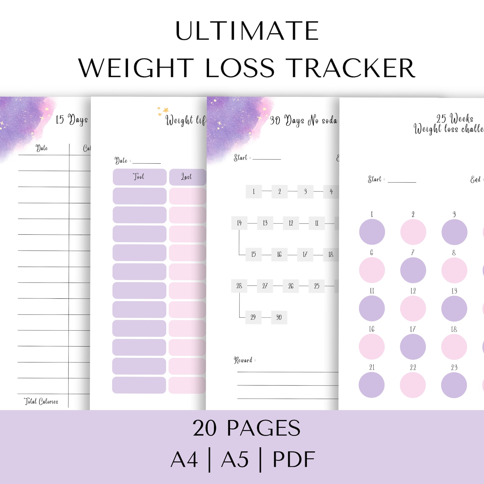 Ultimate Weight Loss Tracker Printable PDF A5 A4 Pink Purple - Etsy