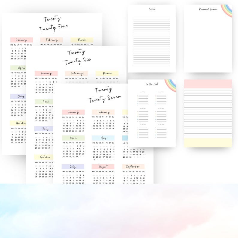 Rainbow Planner Printable 2025 2026 2027 PDF, Agenda Insert, Daily ...