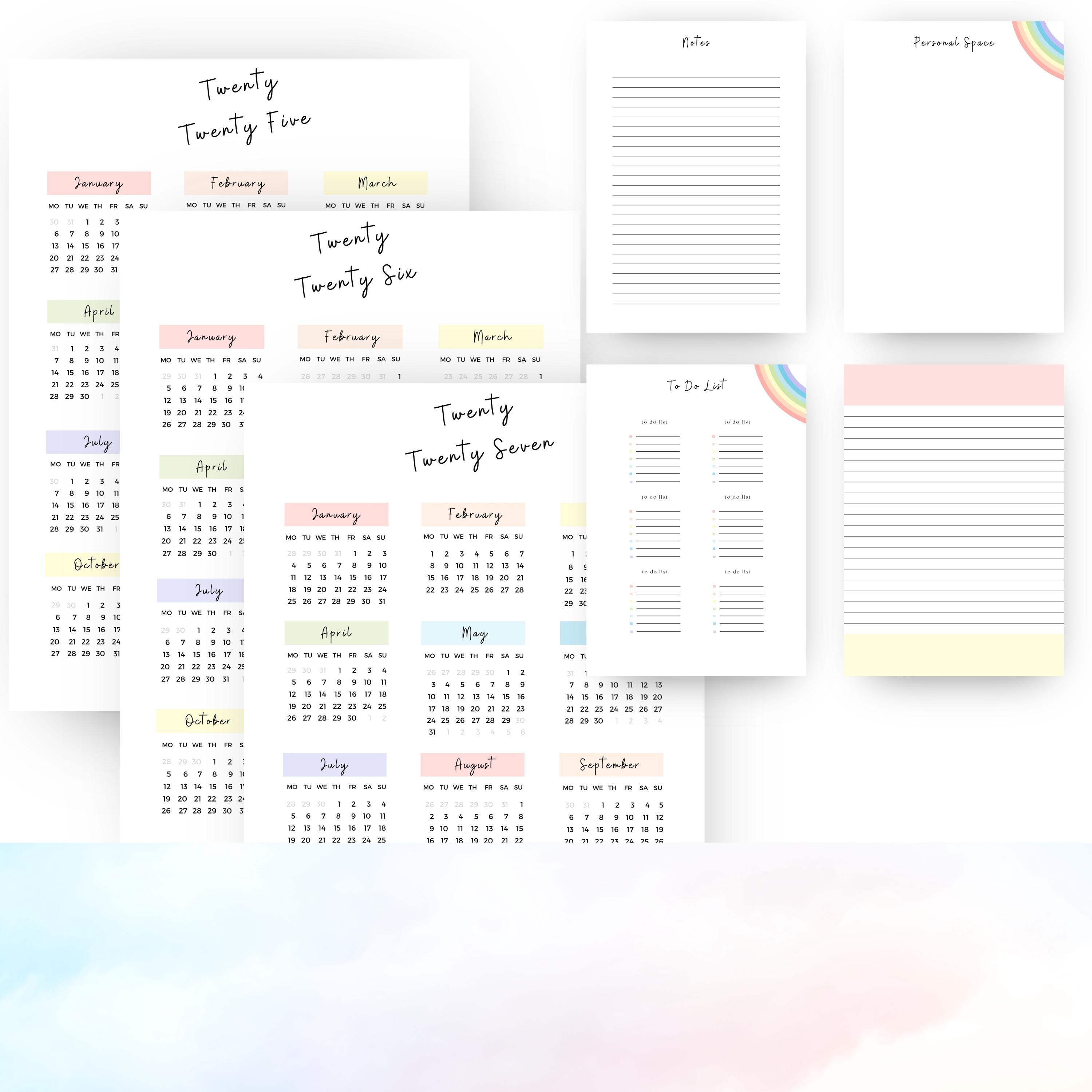 Rainbow Planner Printable 2025 2026 2027 PDF, Agenda Insert, Daily ...