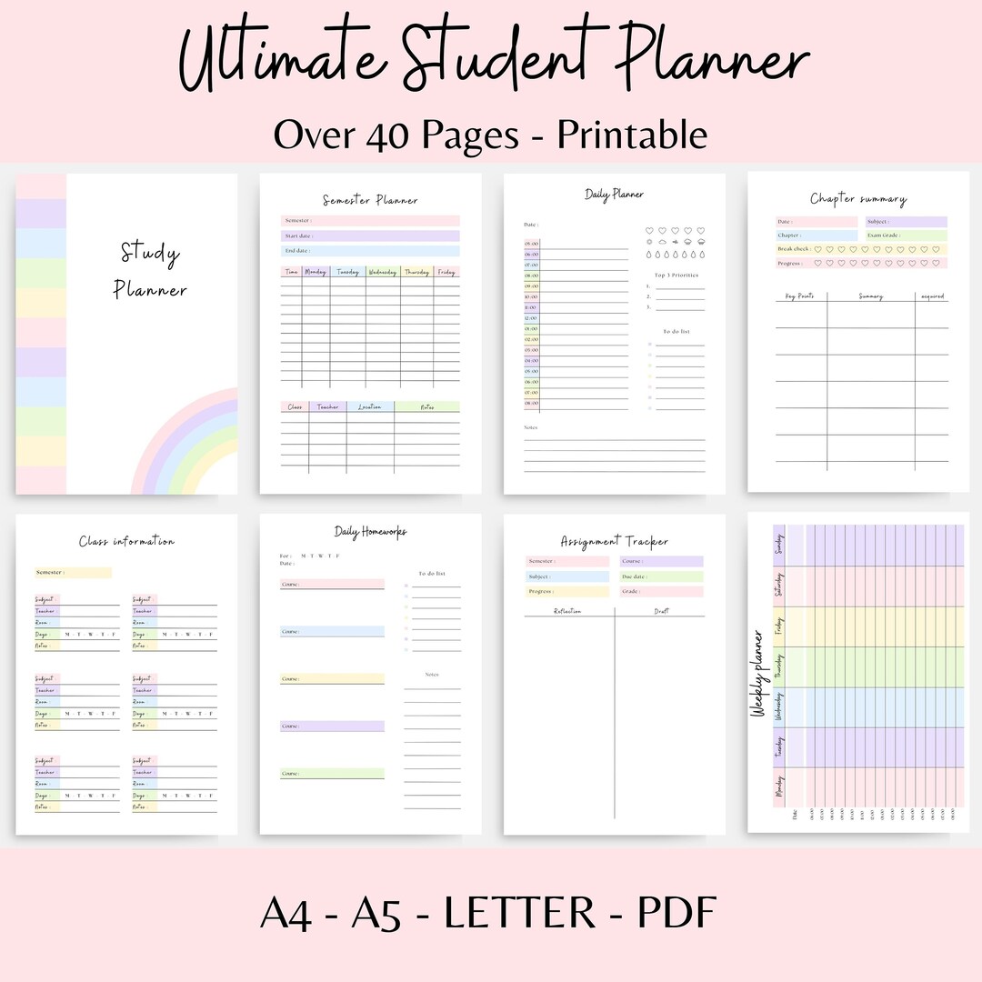 Study Planner Printable PDF Bundle Students Planner Set College Essay ...