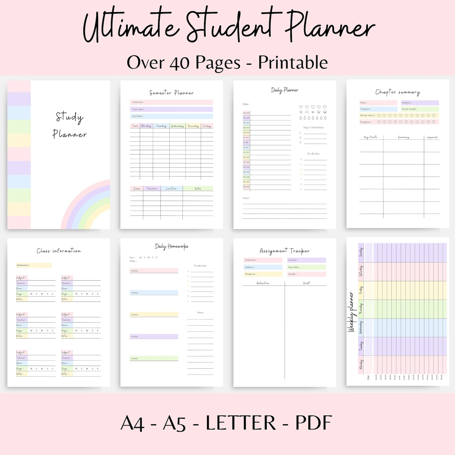 Study Planner Printable PDF Bundle Students Planner Set College Essay ...