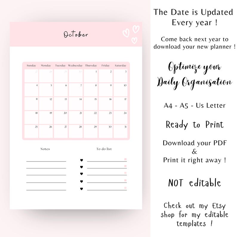 2025 Printable Planner Bundle Girly Pink Heart PDF 2026 Daily A5 ...