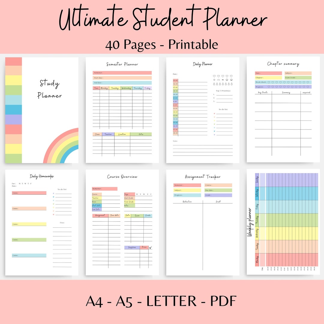 Study Planner Printable PDF Bundle Students Planner Set College Essay ...