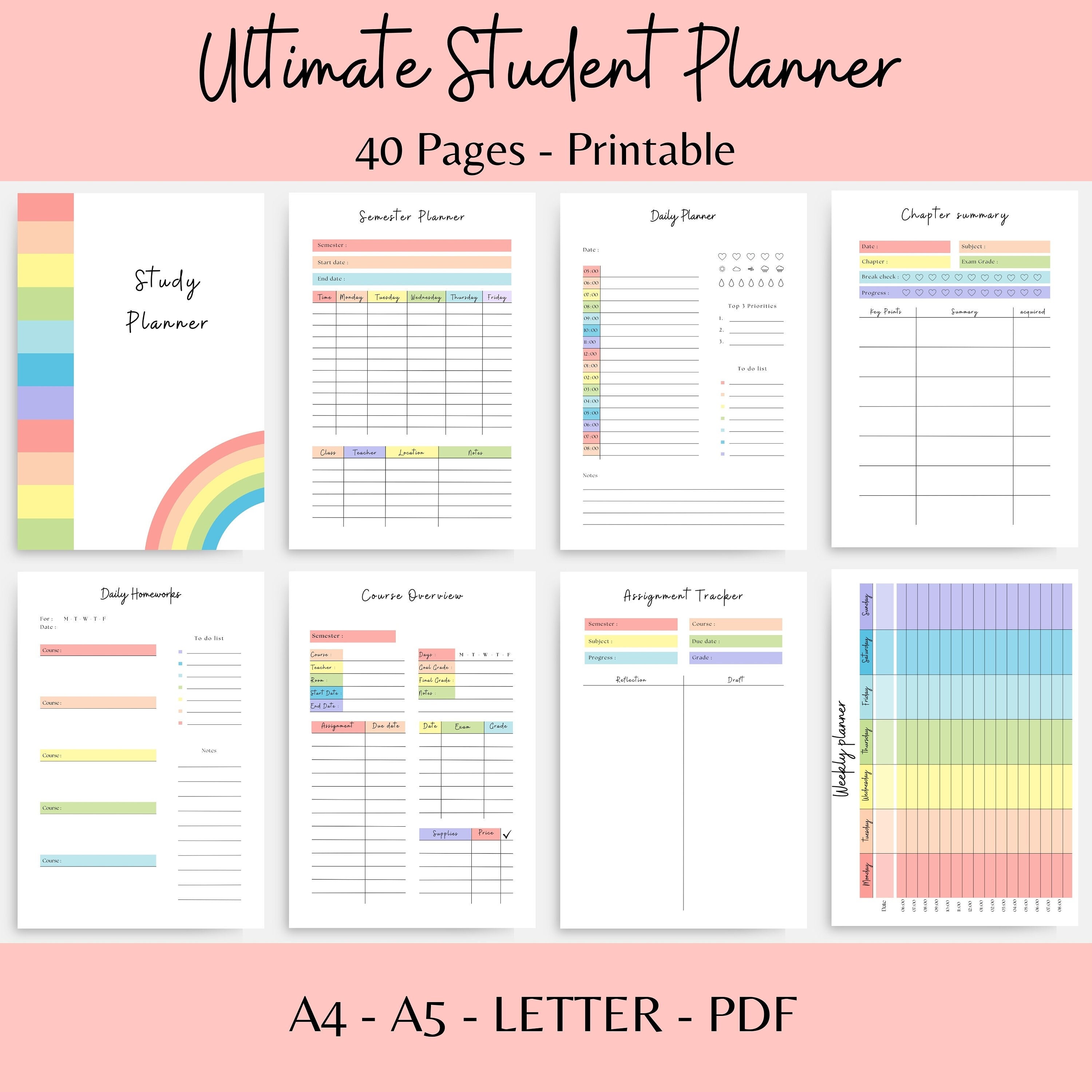 Study Planner Printable PDF Bundle Students Planner Set College Essay ...